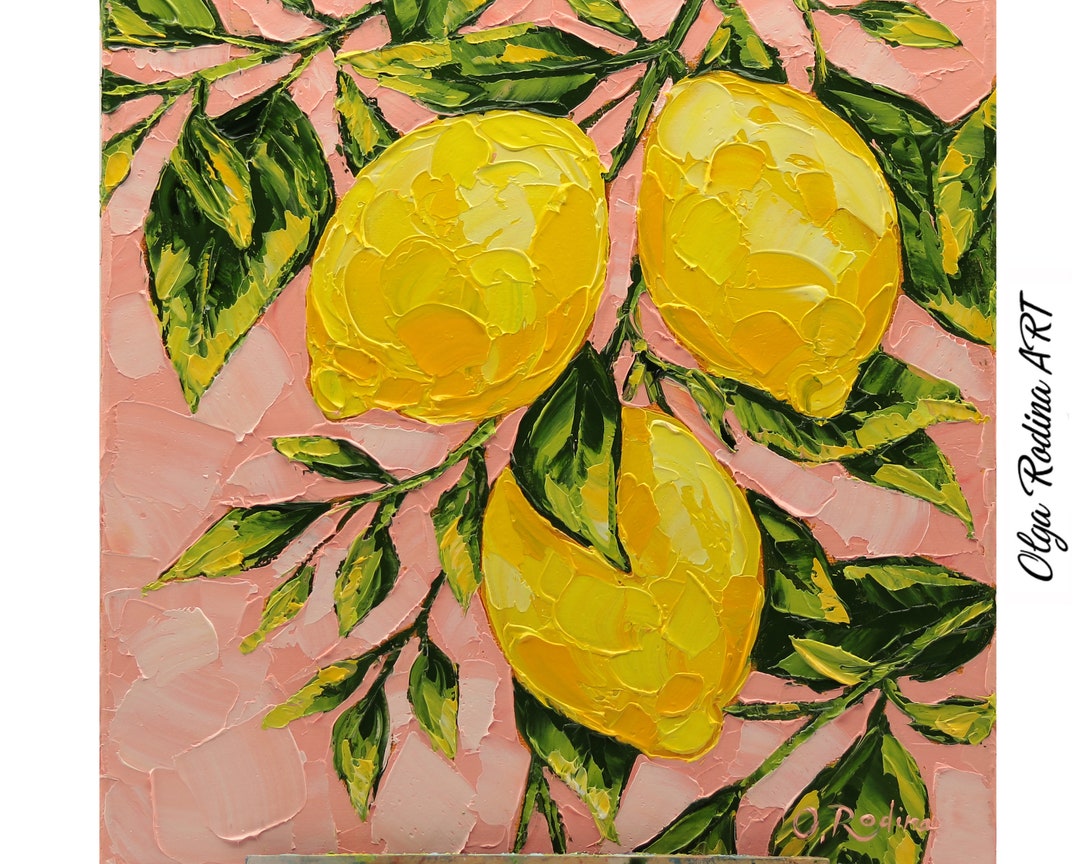 Lemon Painting Original on Canvas Lemon Kitchen Decor Lemon - Etsy