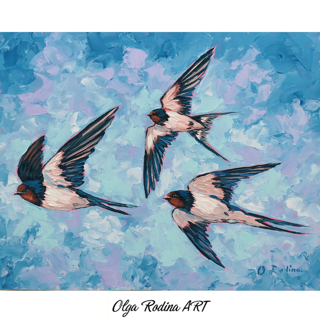 Barn Swallows Oil Painting Original 8x10" Flying Bird Wall Art - Etsy