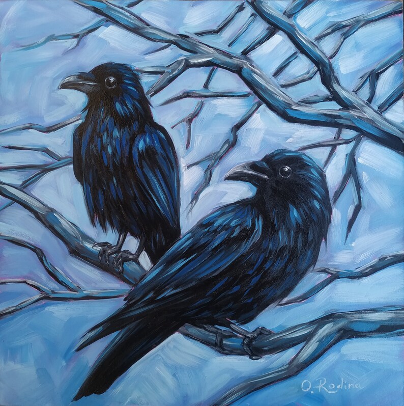 Raven Oil Painting Original on Canvas Huginn and Muninn Raves - Etsy