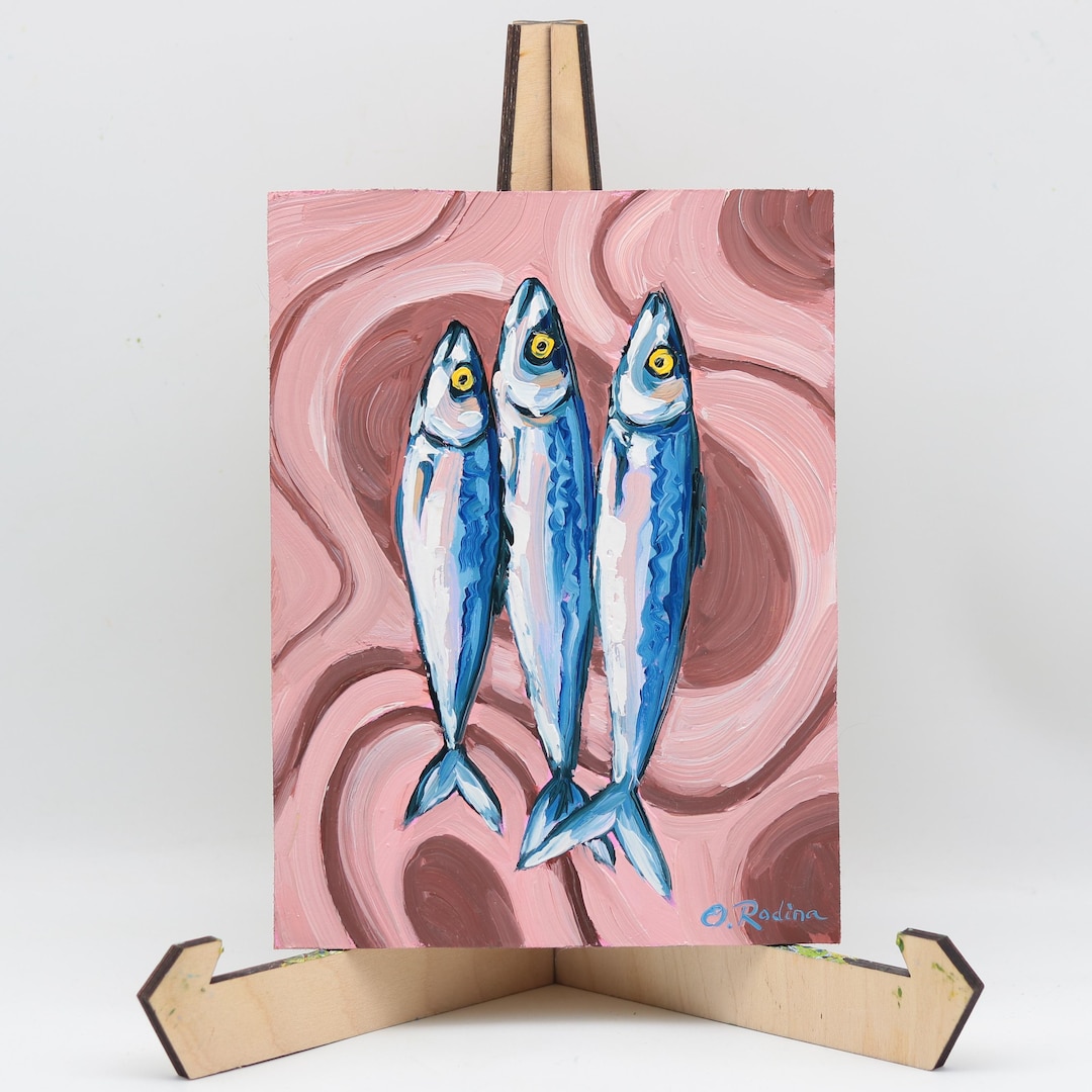 Sardine Painting Original Small Fish Art 6x8" Hand Painted - Etsy