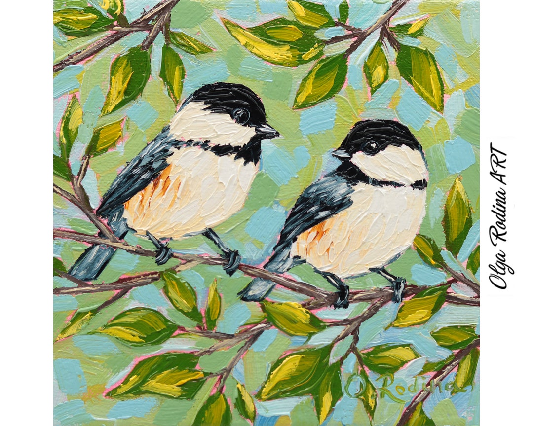 Chickadee Pair Oil Painting Original on Canvas - Black Capped ...