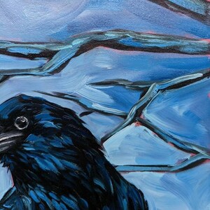Raven Oil Painting Original on Canvas Two Ravens Art Work 16x16" Square ...