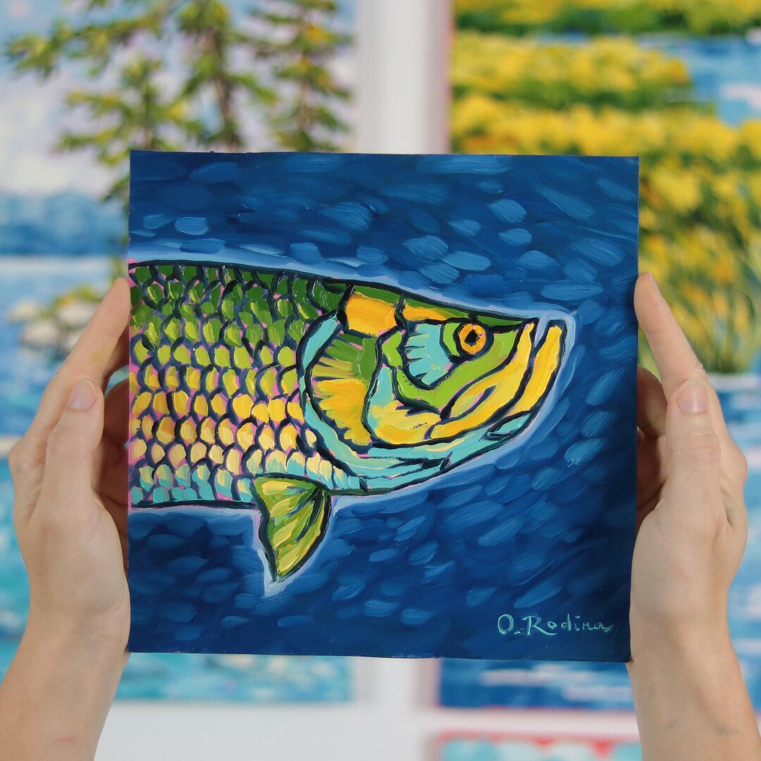 Tarpon Painting Oil Original - Colorful Fish Wall Art 8x8" - Fisherman ...
