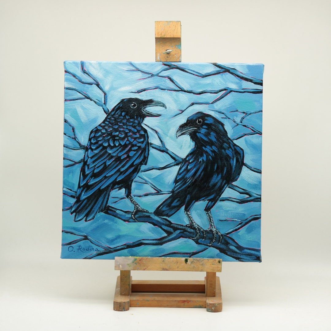 Raven Oil Painting Original on Canvas Two Ravens Art Work - Etsy