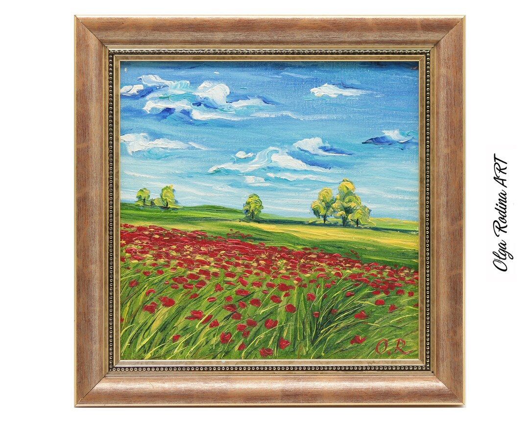 Poppy Field Oil Painting Original Red Poppy Flower Meadow - Etsy