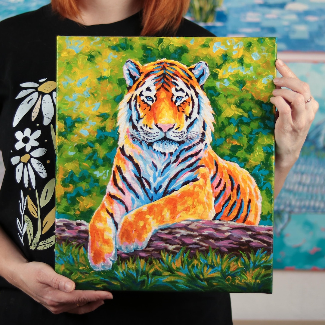 Tiger Acrylic Painting Original on Canvas Kids Room Decor Colorful ...