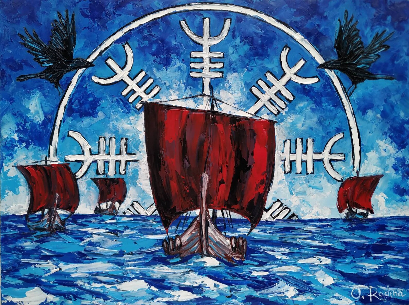 Viking Painting Viking Longship Oil Painting Aegishjalmur the | Etsy