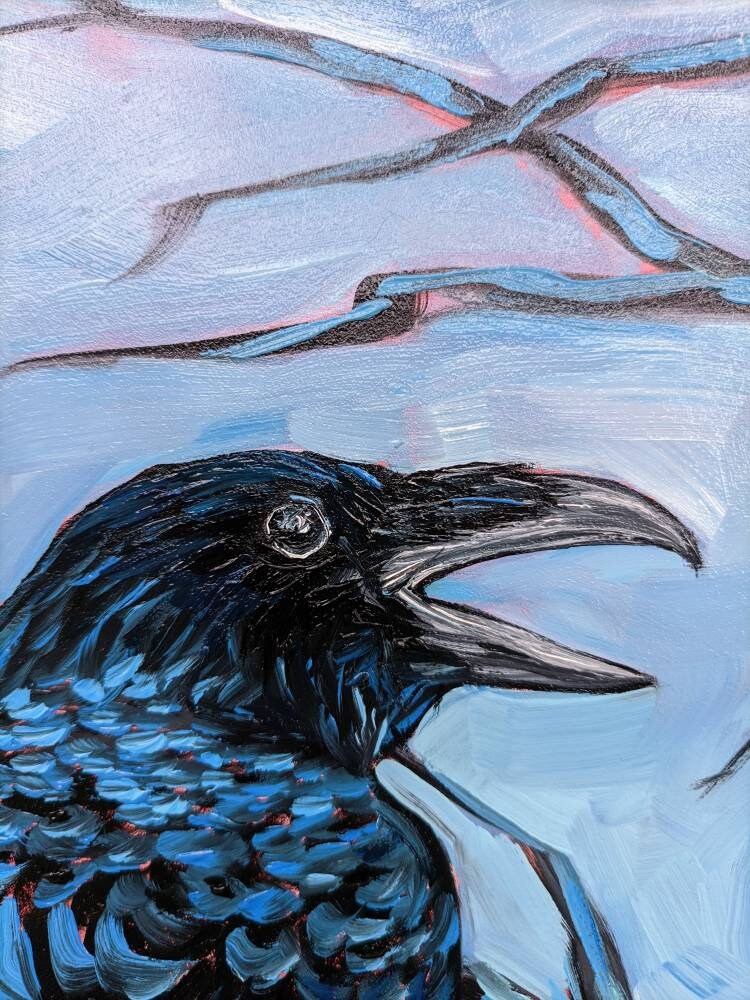 Raven Oil Painting Original on Canvas Two Ravens Art Work - Etsy