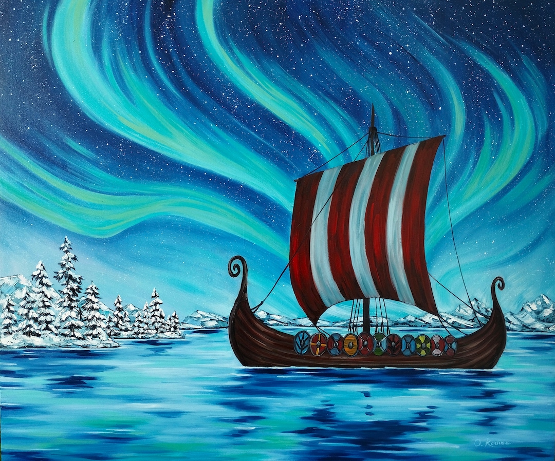 Viking Ship Painting on Canvas Original 30"x36" Viking Longship Norse ...
