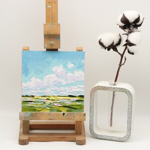 Small Landscape Oil Painting Original Green Meadow and Blue Sky Over ...