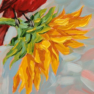 Northern Cardinal and Sunflower Painting Cardinal Bird Oil Painting ...