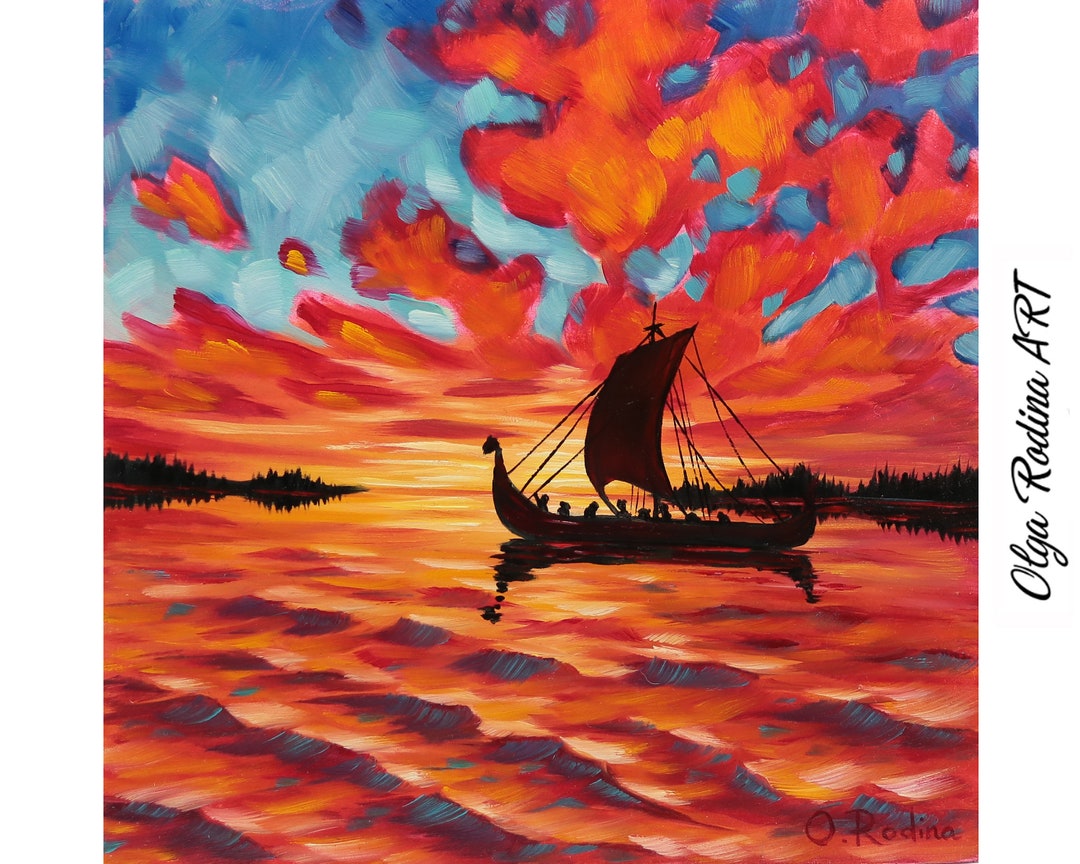 Viking Art Norse Mythology Painting Oil Original Viking Longship ...