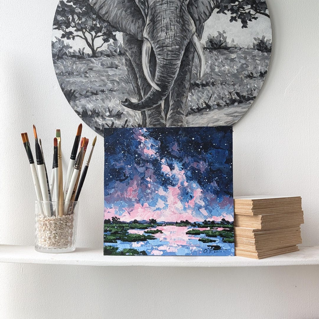 Marsh at Night Oil Painting Original - the Milky Way Over a Marsh ...