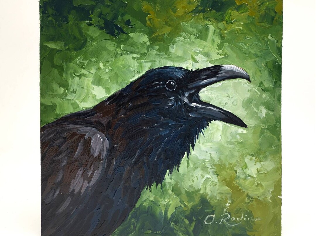 Raven Original Oil Painting on Canvas Crow Painting Original Raven Head ...