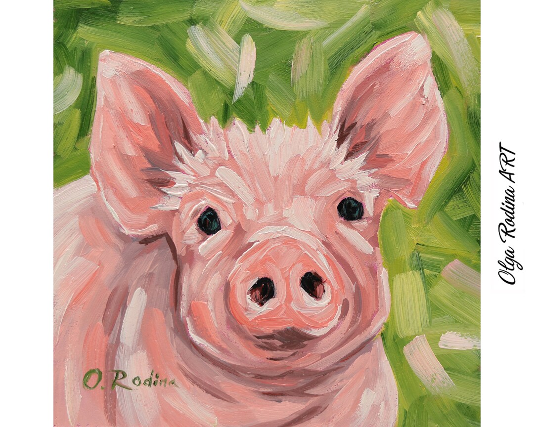Pig Oil Painting Cute Pig Wall Art Farm Animal Small Oil Painting ...