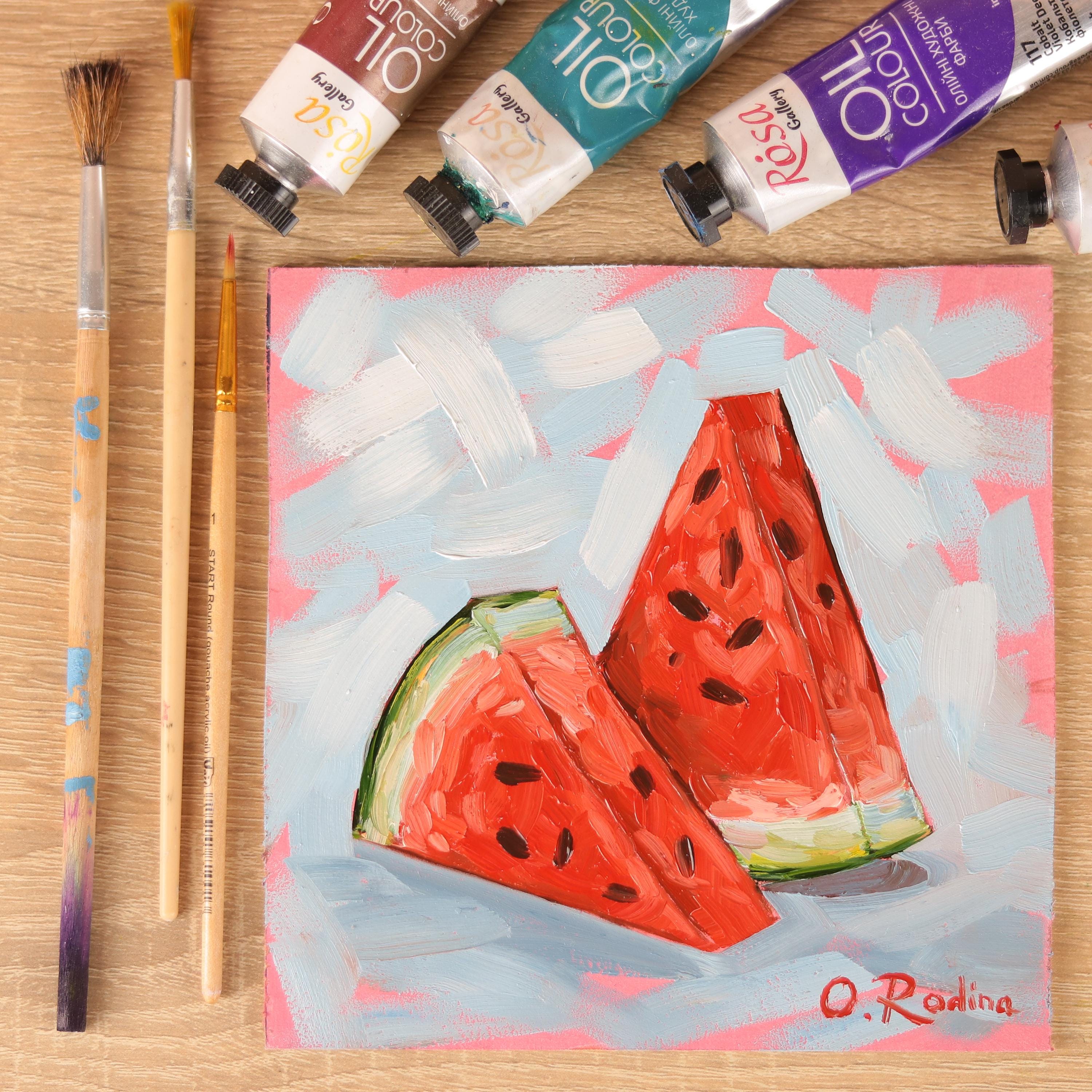 Watermelon Slice Oil Painting: Fruit Still Life Food Hand Painted ...