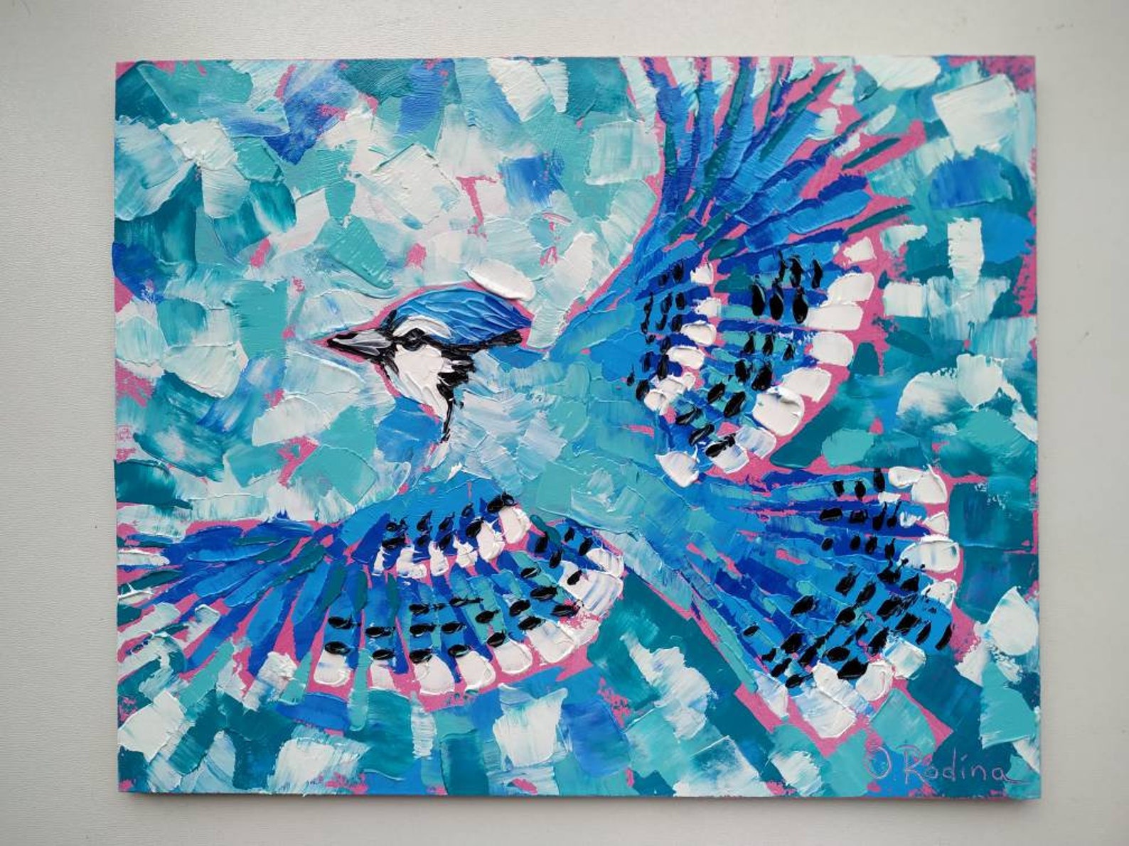 Abstract Flying Blue jay painting palette knife blue jai oil | Etsy