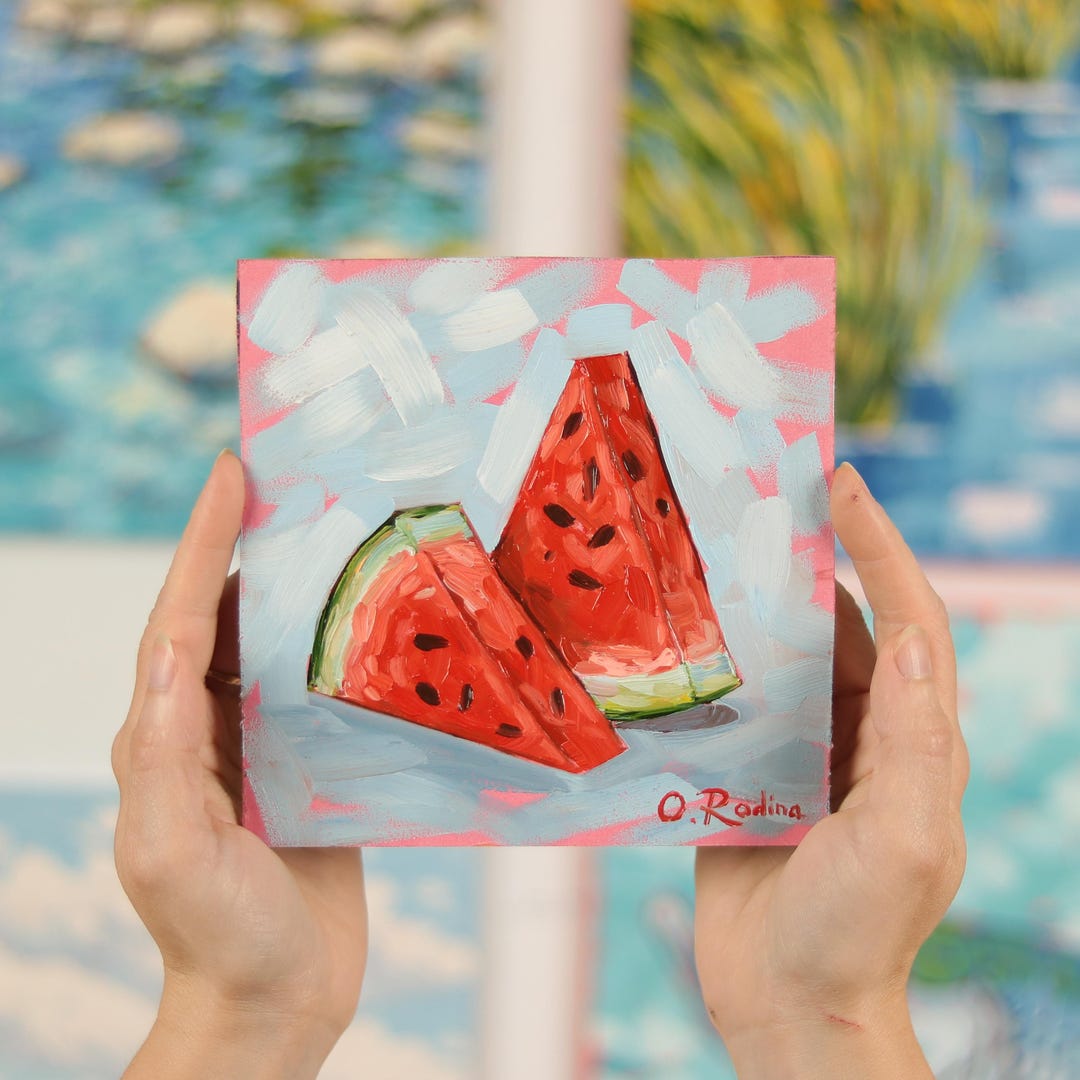 Watermelon Slice Oil Painting: Fruit Still Life Food Hand Painted ...