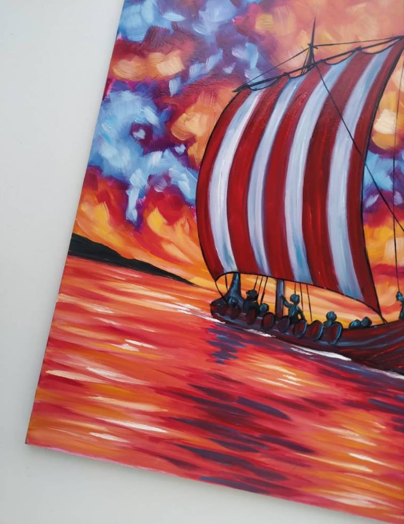 Viking Ship Original Oil Painting Viking Longship Art Painting - Etsy