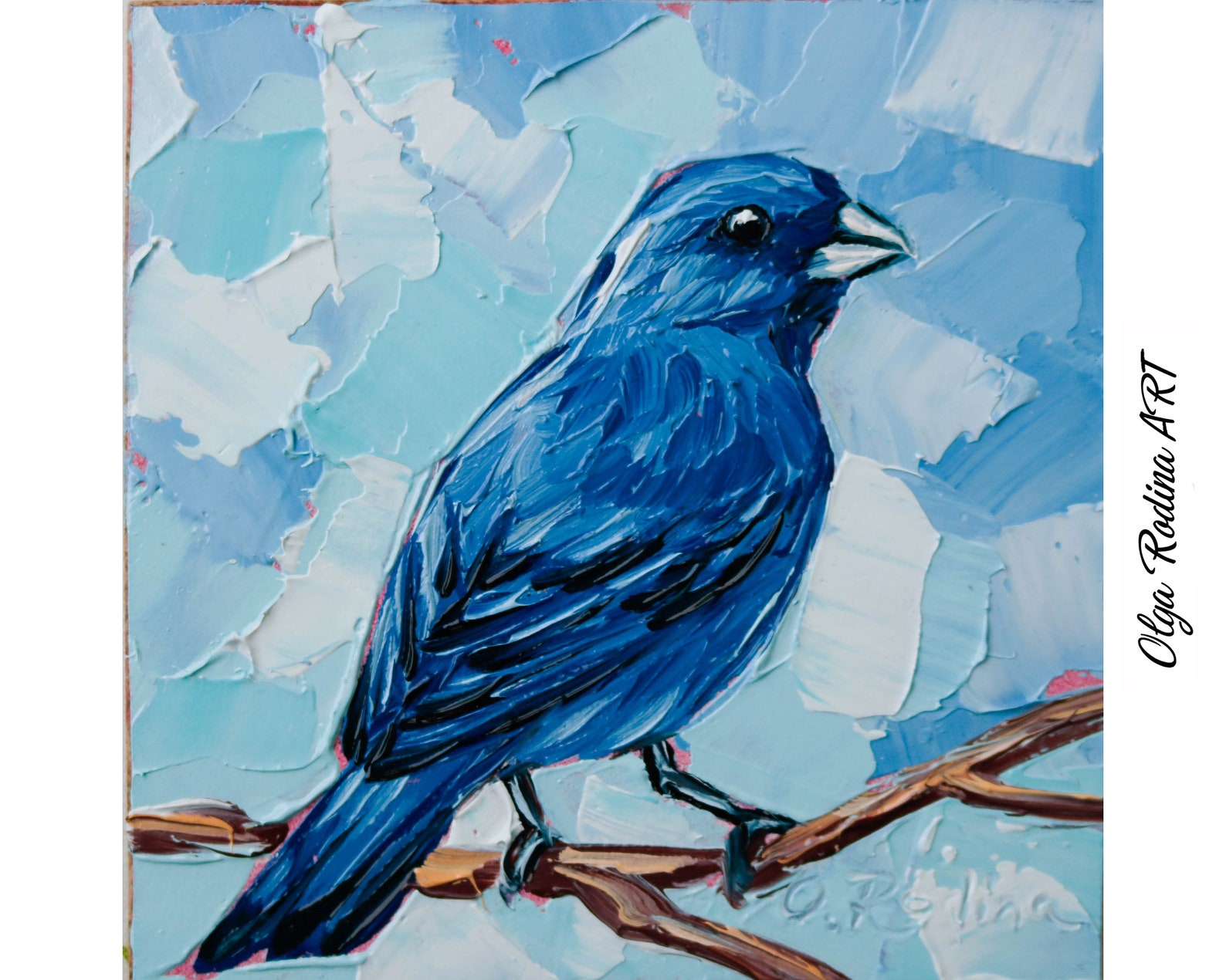 Painting of Bird Indigo Bunting Oil Painting Original 4x4 - Etsy