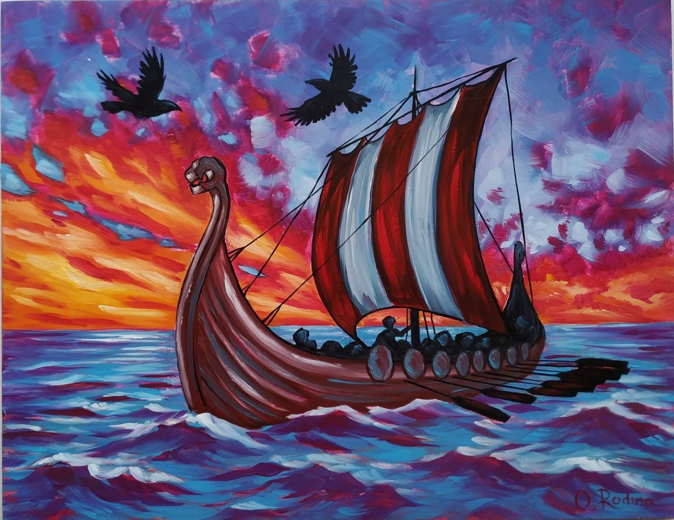 Drakkar Viking ship art viking painting viking longship oil | Etsy