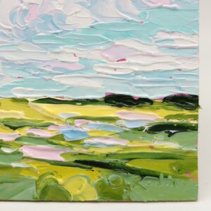Small Landscape Oil Painting Original Green Meadow and Blue Sky Over ...
