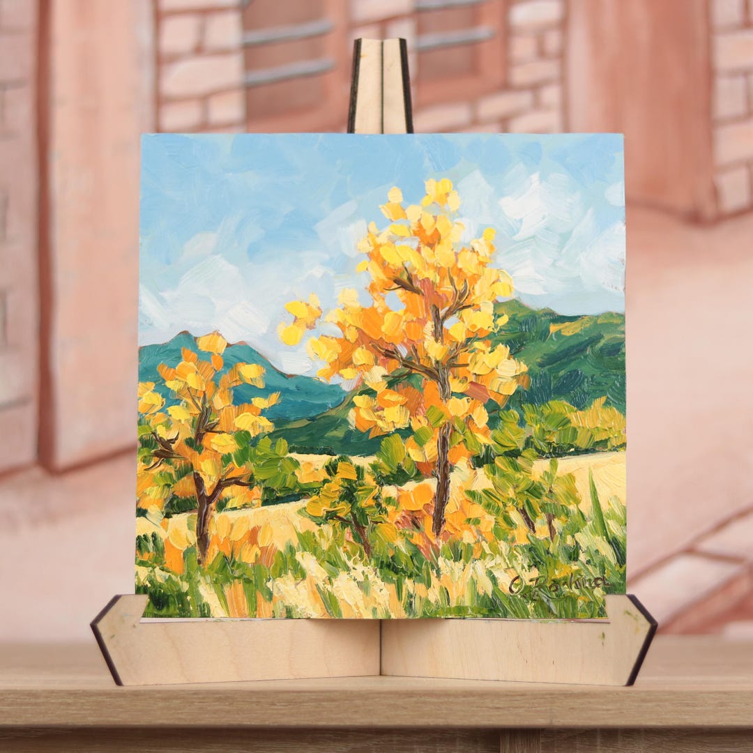 Landscape Small Oil Painting Original Golden Autumn Tree Art (8x8 ...