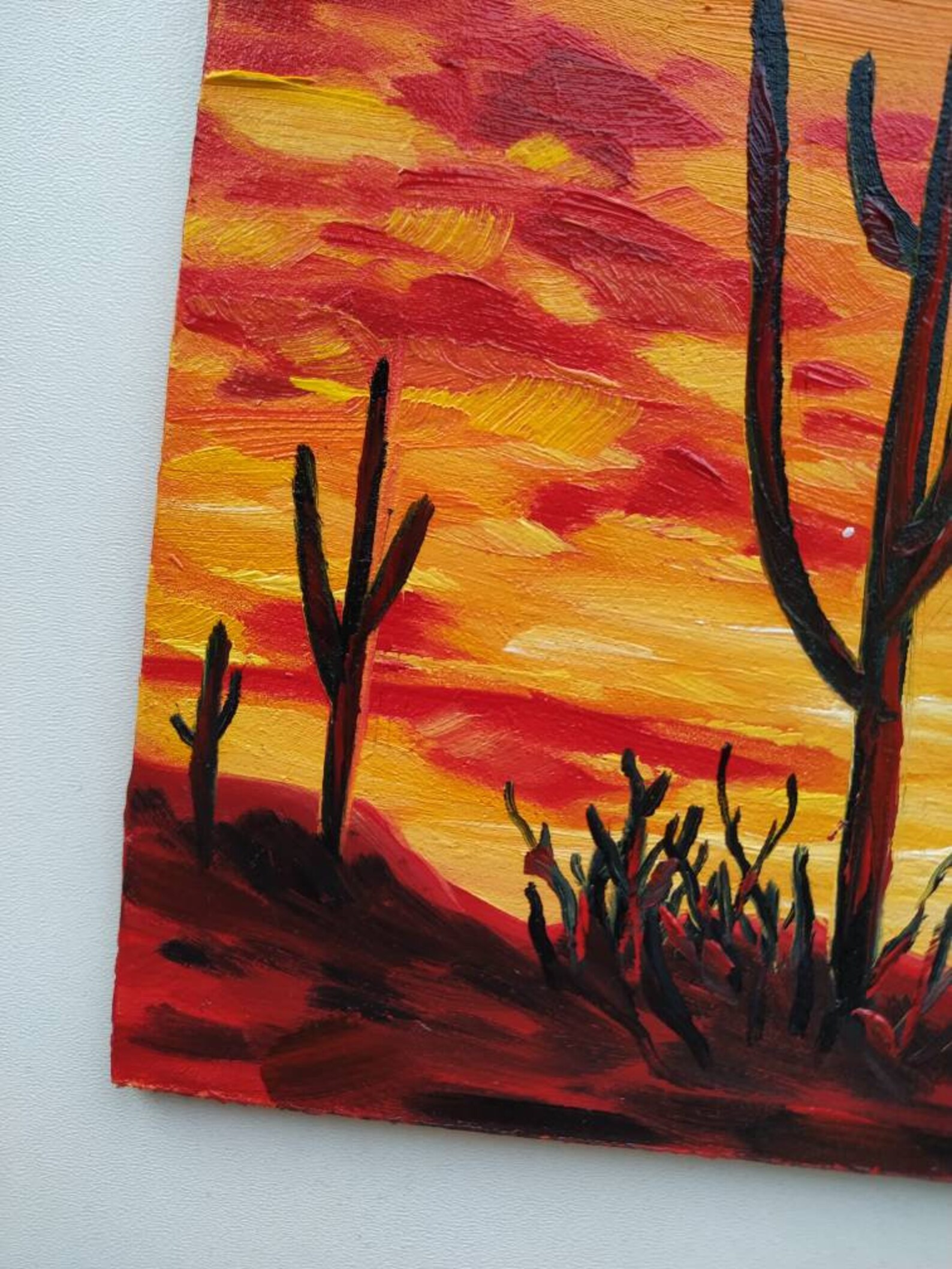 Fire Sunset Desert Painting Sunset Oil Painting Saguaro Cactus - Etsy
