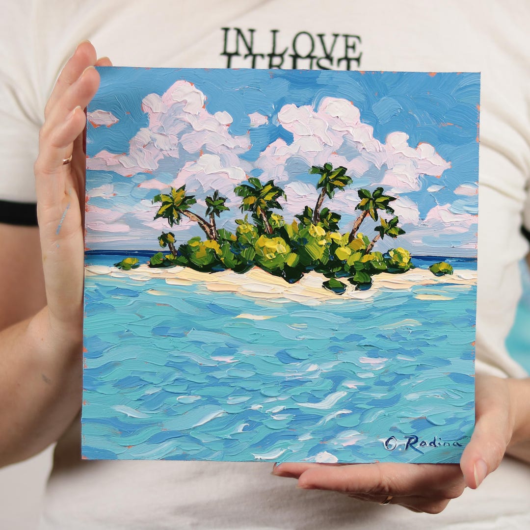 Tropical Island Original Oil Painting Ocean Landscape Coastal Impasto ...