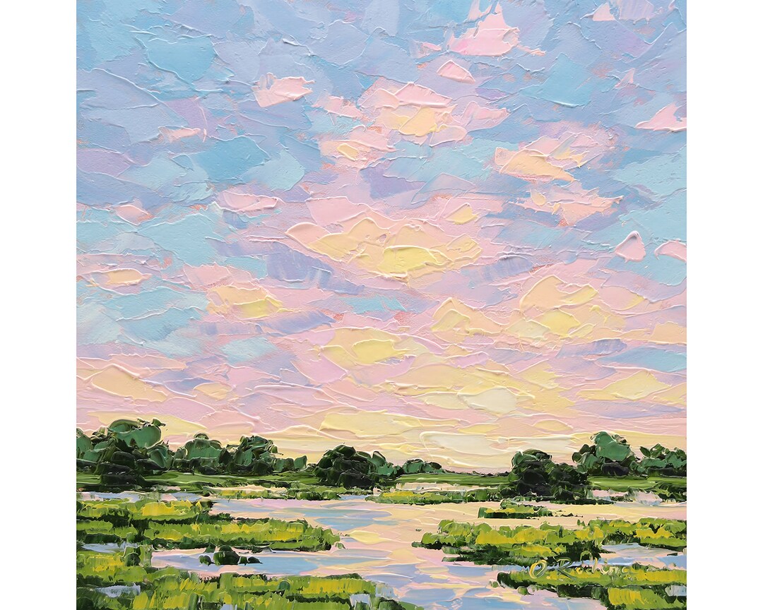 Marsh Art on Canvas Original Landscape Oil Painting - Sunset Marsh Wall ...