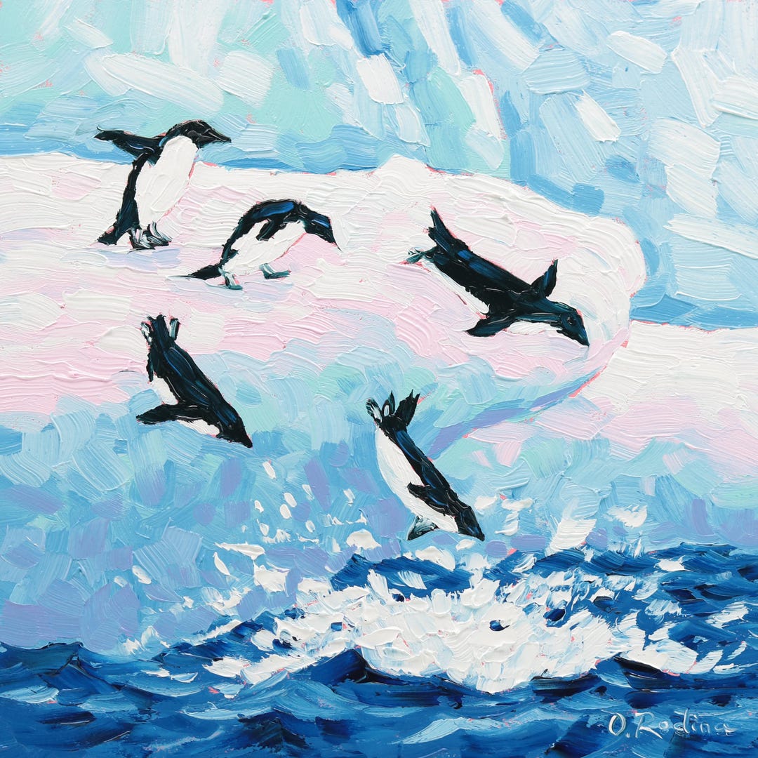 Penguins Oil Painting Antarctic Birds Snowy Landscape Art Penguin ...