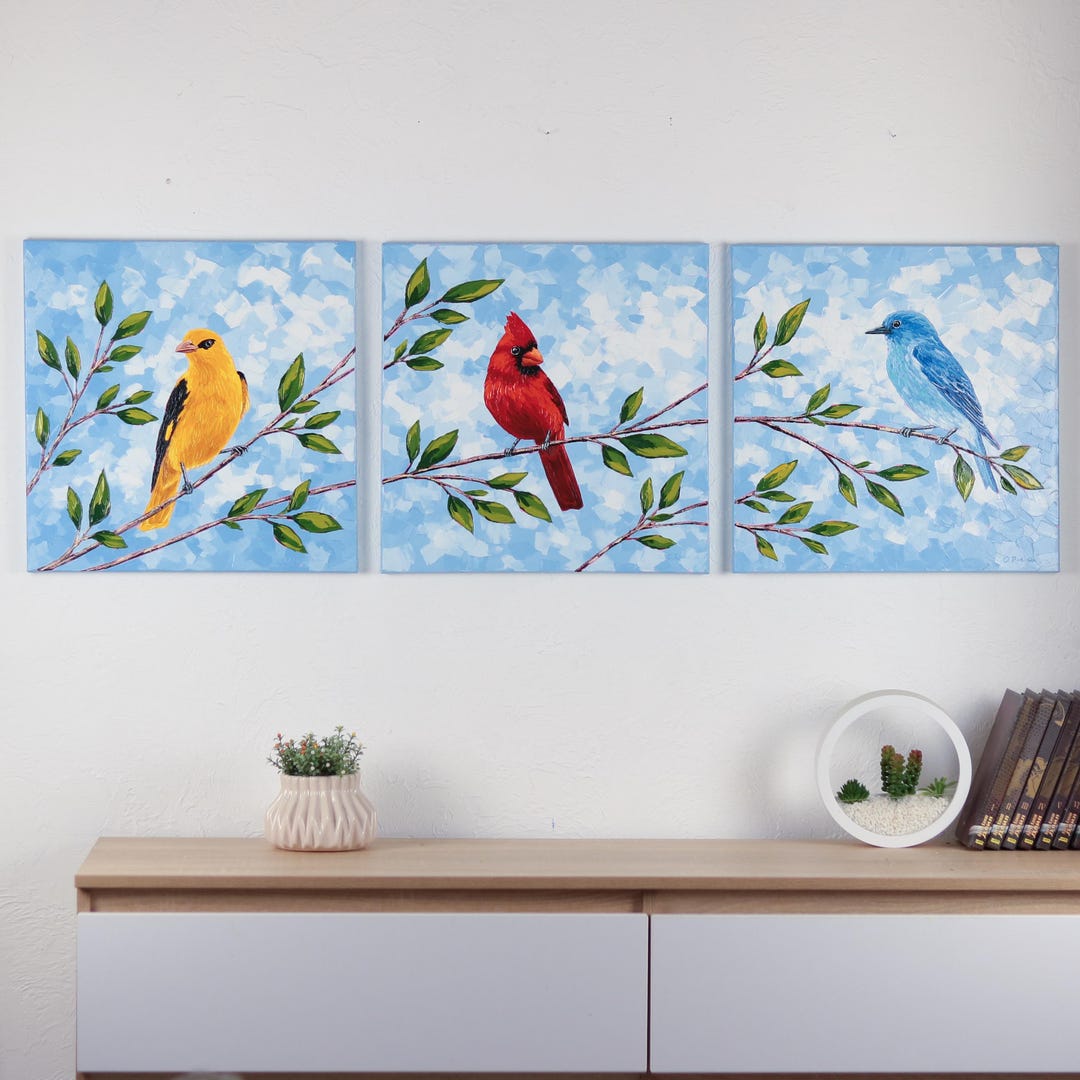Original Bird Oil Painting Triptych on Canvas - Made to Order - Etsy