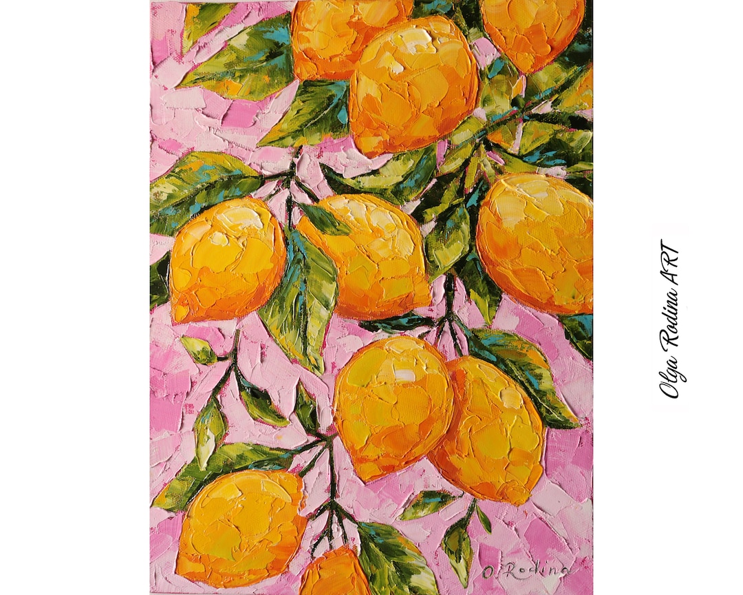 Lemon Painting Oil Original Lemon Kitchen Decor Lemon Branch - Etsy