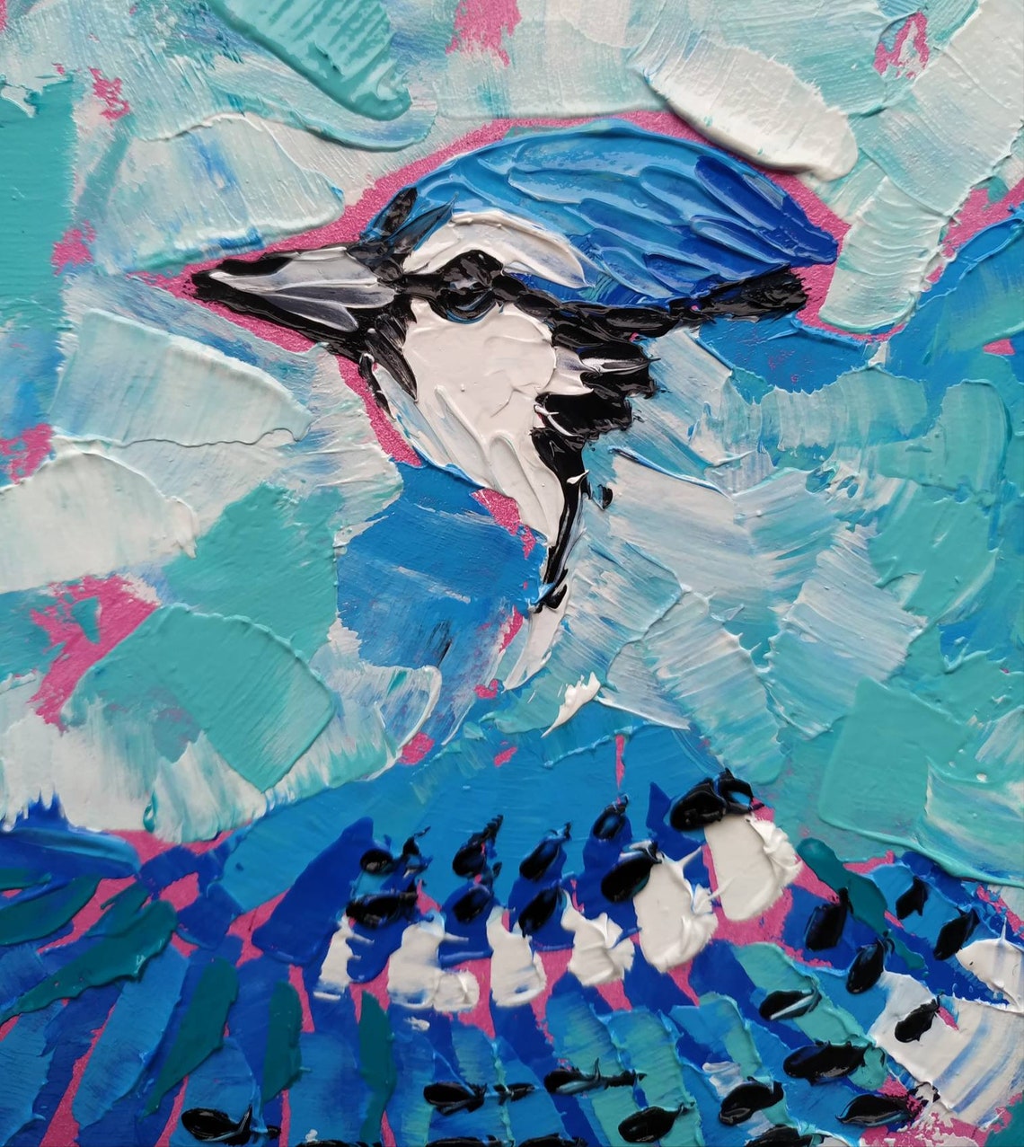 Abstract Flying Blue jay painting palette knife blue jai oil | Etsy