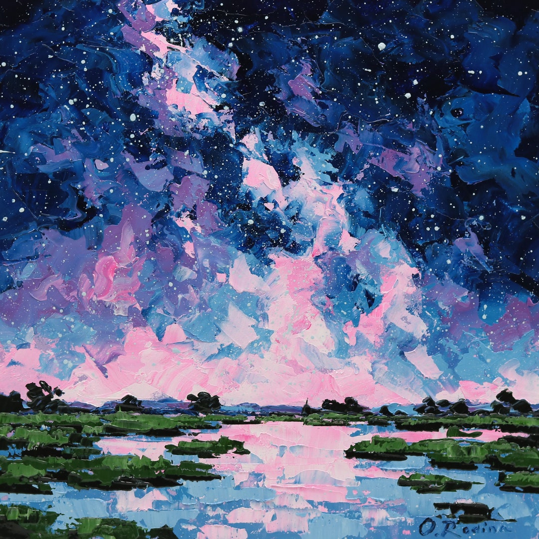 Marsh at Night Oil Painting Original - the Milky Way Painting - Night ...
