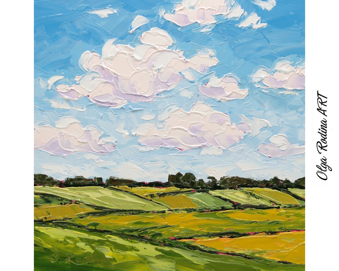 Cloud Painting Original Small Midwest Landscape Painting Prairie Grass ...