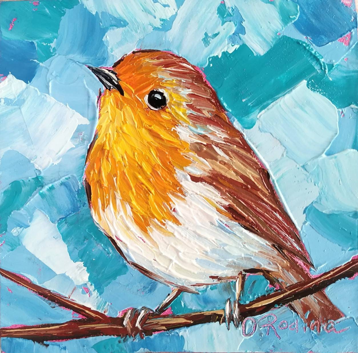 Robin Oil Painting Original 4x4 Robin Bird Painting Robin Bird - Etsy