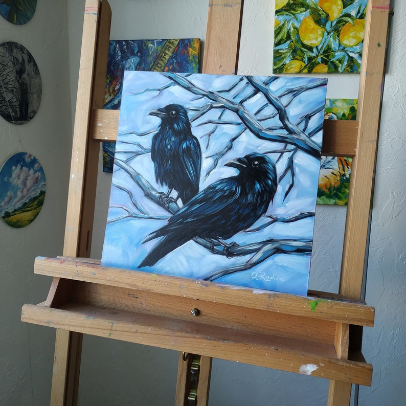 Raven Oil Painting Original on Canvas Huginn and Muninn Raves - Etsy