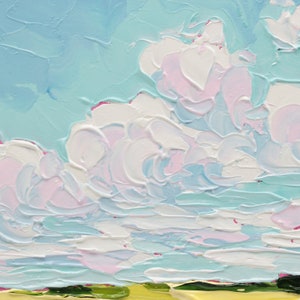 Small Landscape Oil Painting Original Green Meadow and Blue Sky Over ...