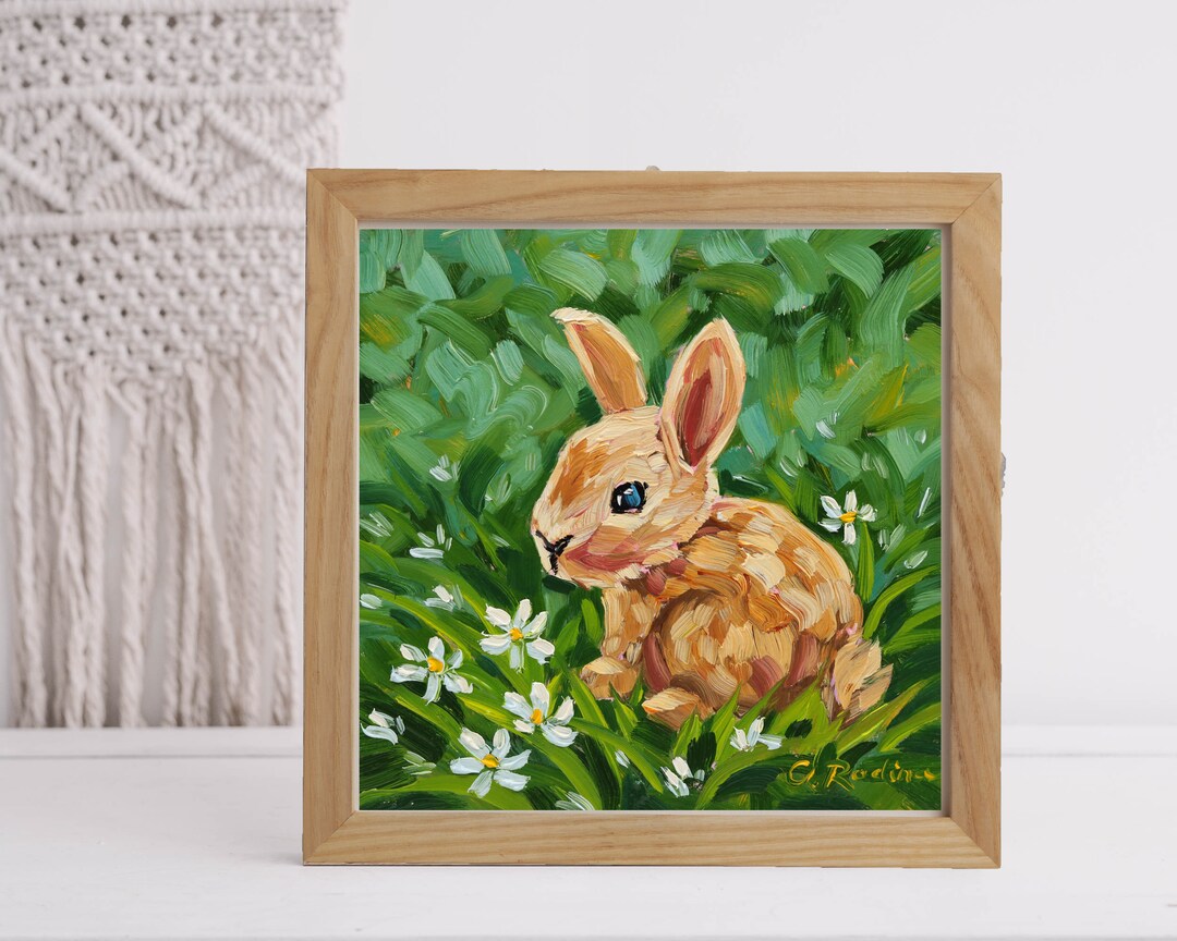 Bunny Oil Painting Original - Rabbit Painting -cute Bunny Nursery Decor ...