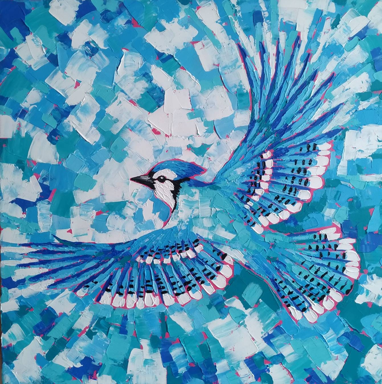 Abstract Flying Blue Jay Painting Palette Knife Blue Jay - Etsy