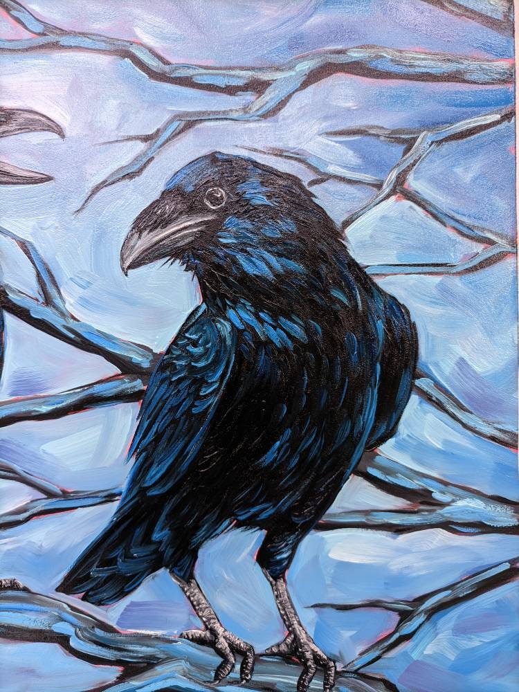 Raven Oil Painting Original on Canvas Two Ravens Art Work - Etsy