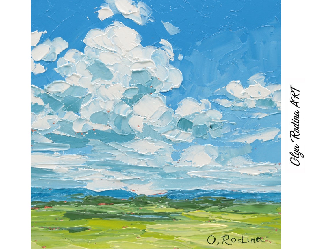 Small Landscape Oil Painting Original Green Meadow and Blue - Etsy