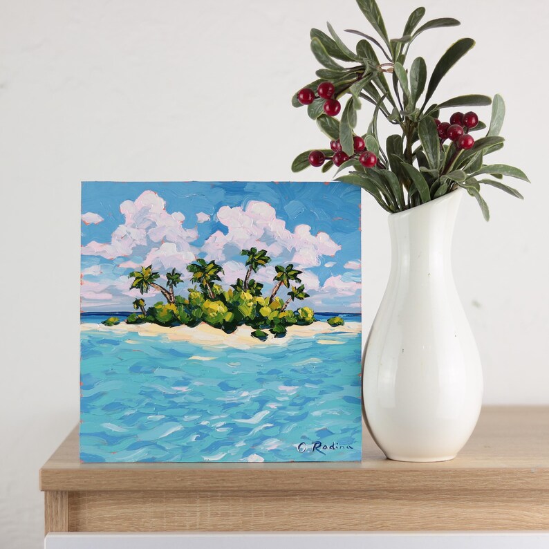 Tropical Island Original Oil Painting Ocean Landscape Coastal Impasto ...