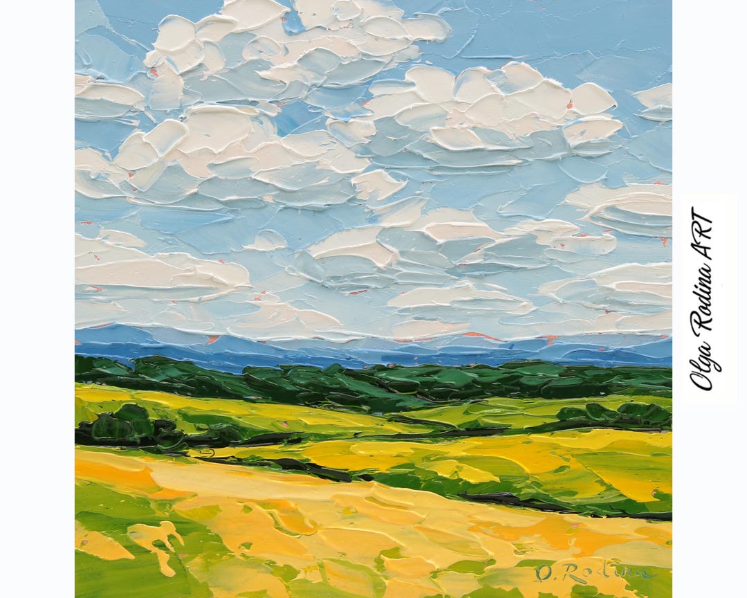 Landscape Oil Painting Original Prairie Cloud Small Abstract Painting ...