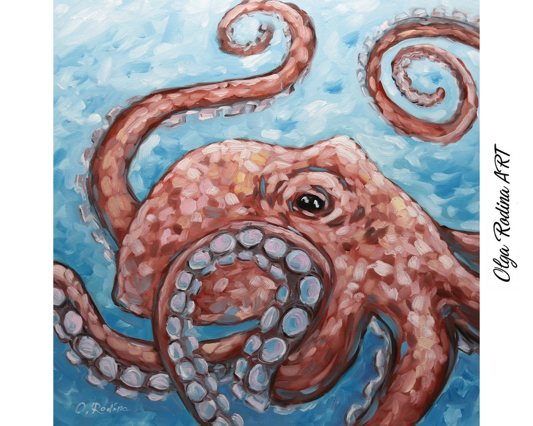 Octopus Original Painting on Canvas Giant Octopus Oil Painting Marine ...