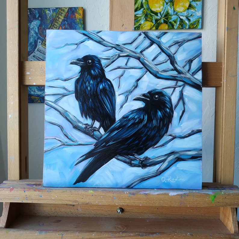Raven Oil Painting Original on Canvas Huginn and Muninn Raves - Etsy