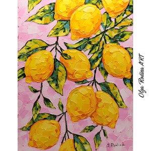 Lemon Painting Oil Original Lemon Kitchen Decor Lemon Branch Pink ...