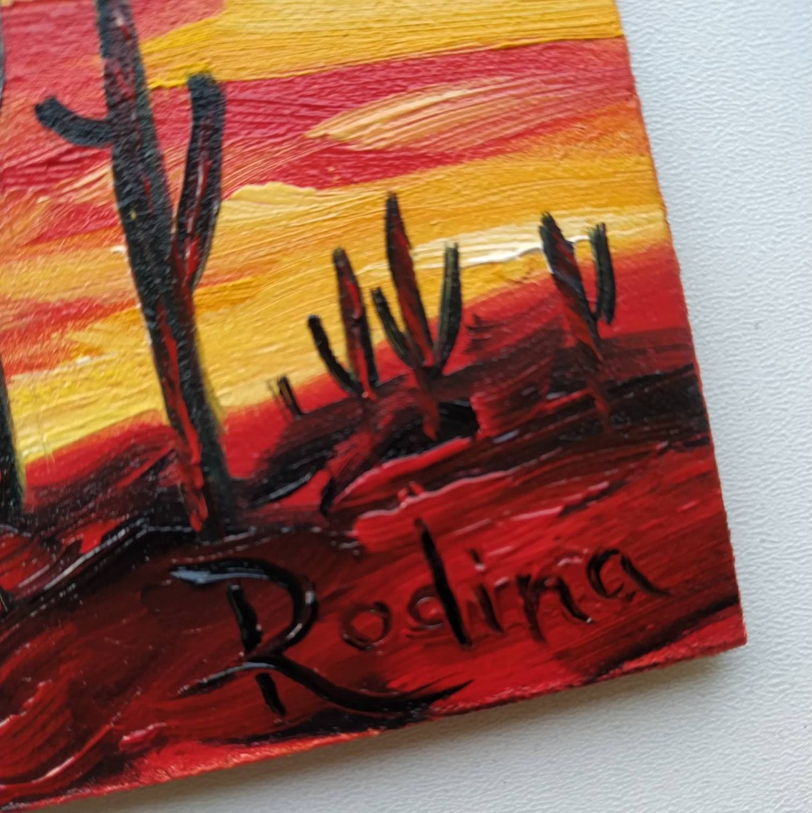 Fire Sunset Desert Painting Sunset Oil Painting Saguaro Cactus | Etsy