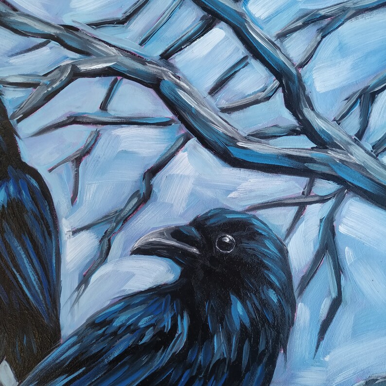 Raven Oil Painting Original on Canvas Huginn and Muninn Raves - Etsy
